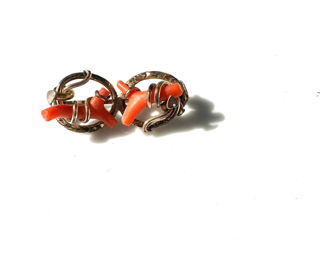 Red Coral Pin Set in Gold - Etsy