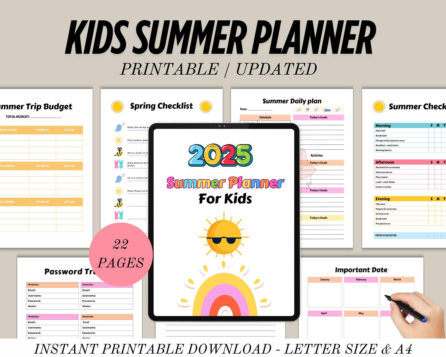 2024 Printable Kids Summer Planner, Print Summer Planner, Summer Kids ...