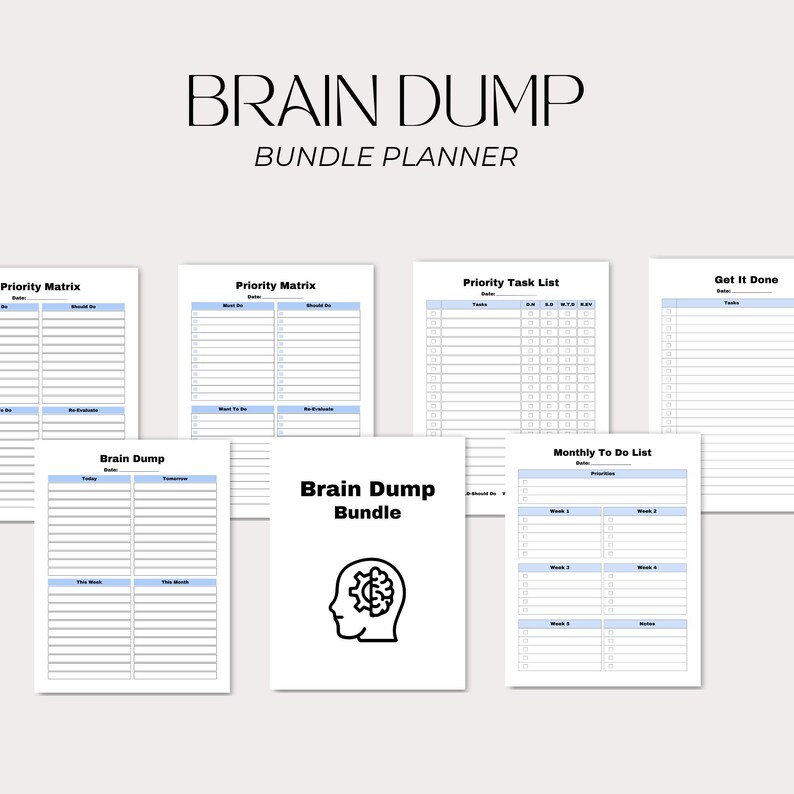 Printable Brain Dump Templates, Printable Guided Planning Worksheets ...