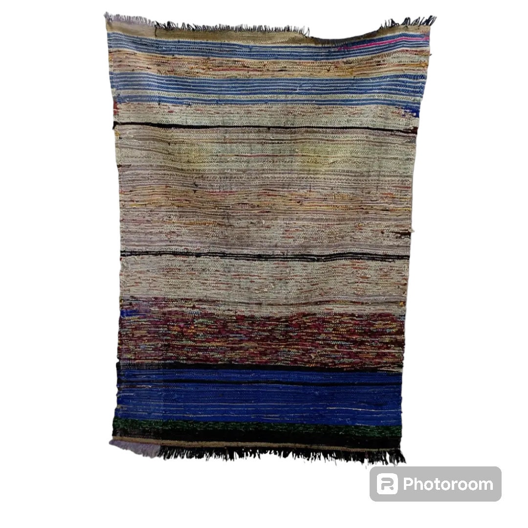 Amazigh Textiles Authentic Vintage Boucharouite Rug, Handwoven Moroccan ...