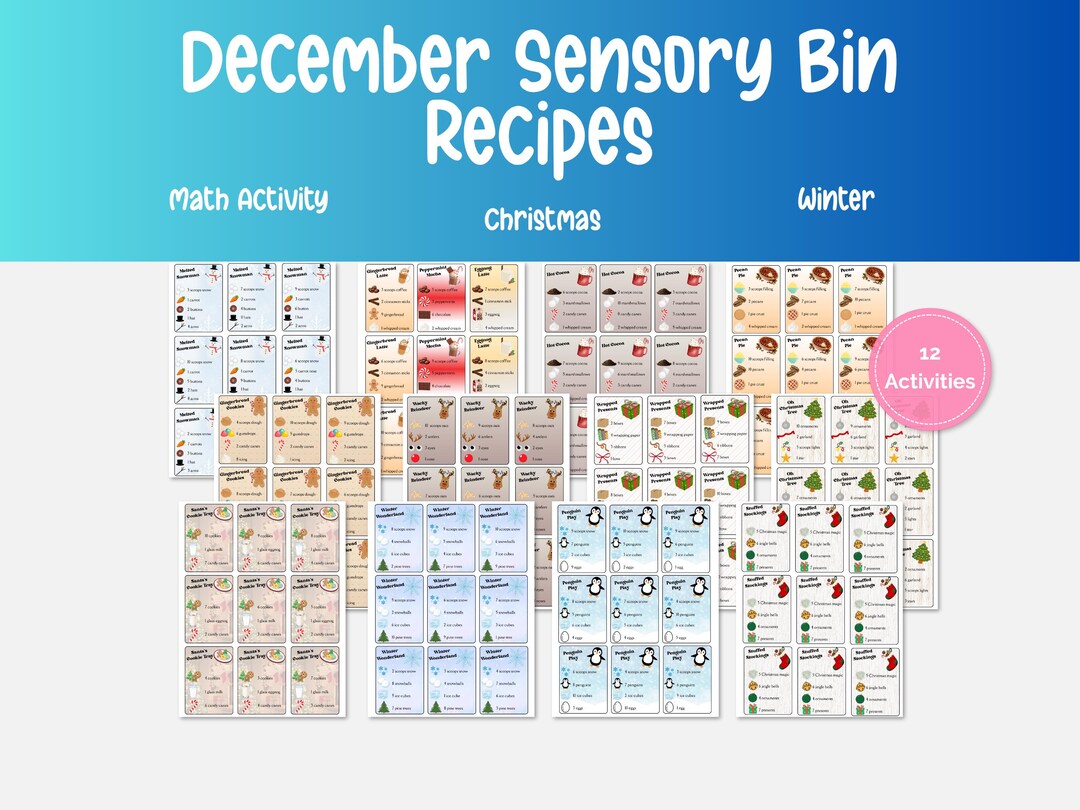 Sensory Bin Recipe Cards, Counting Activity, December, Winter ...