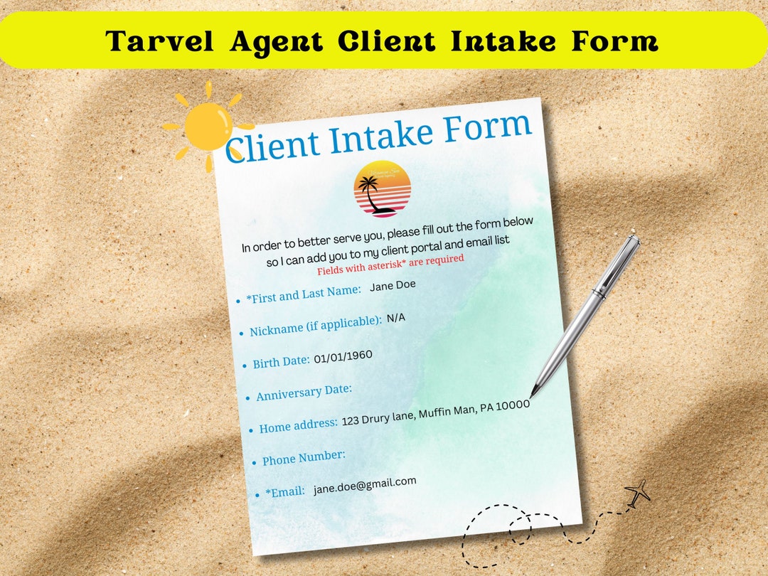 Travel Agent Form, Travel Agent, Fillable PDF, Client Intake, Printable ...