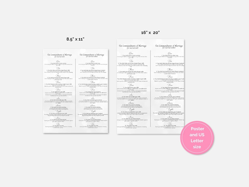 Ten Commandments of Marriage Poster Set, Wedding Gift (digital Download ...