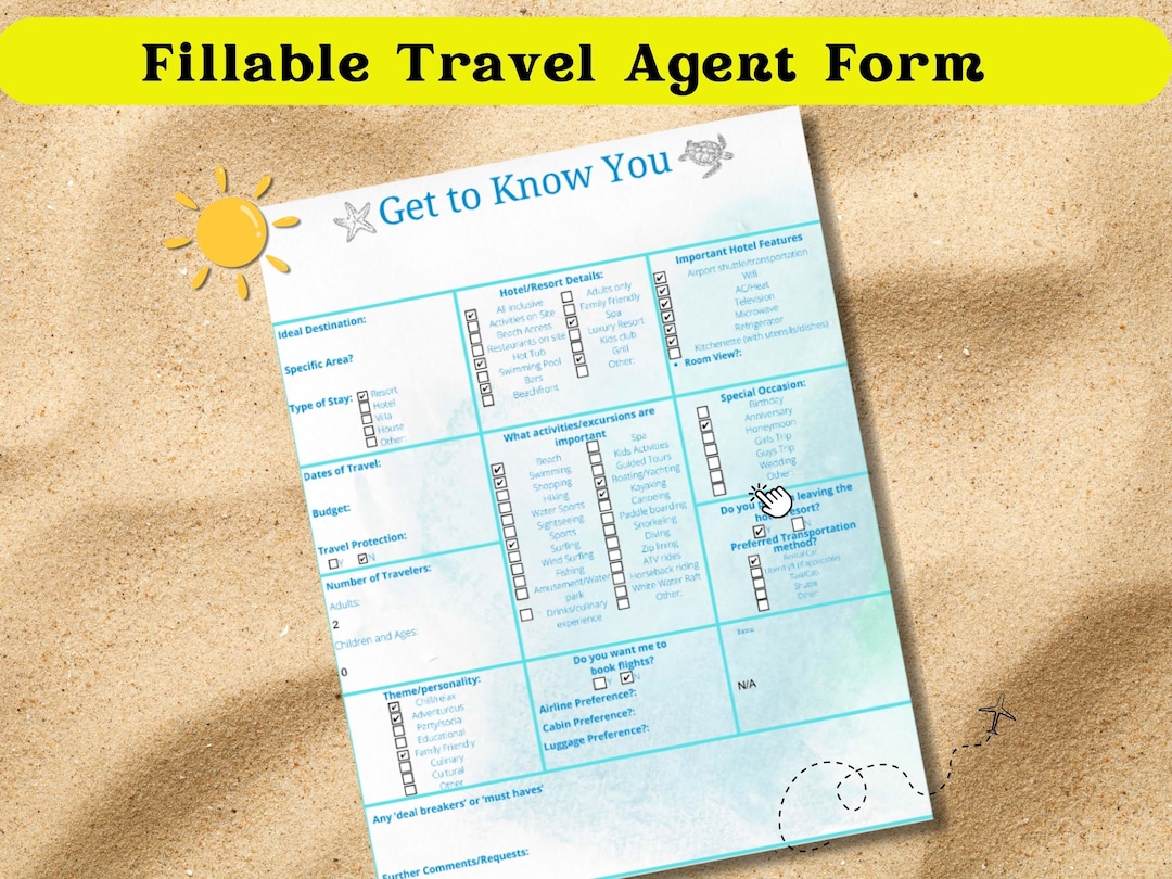 Fillable Travel Agent Form, Travel Inquiry, Get to Know You, Travel ...