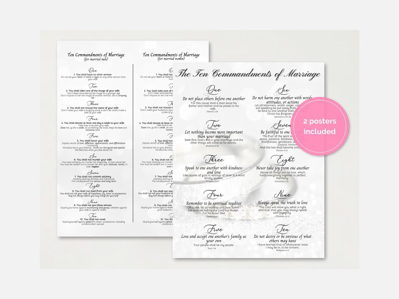 Ten Commandments of Marriage Poster Set, Wedding Gift (digital Download ...