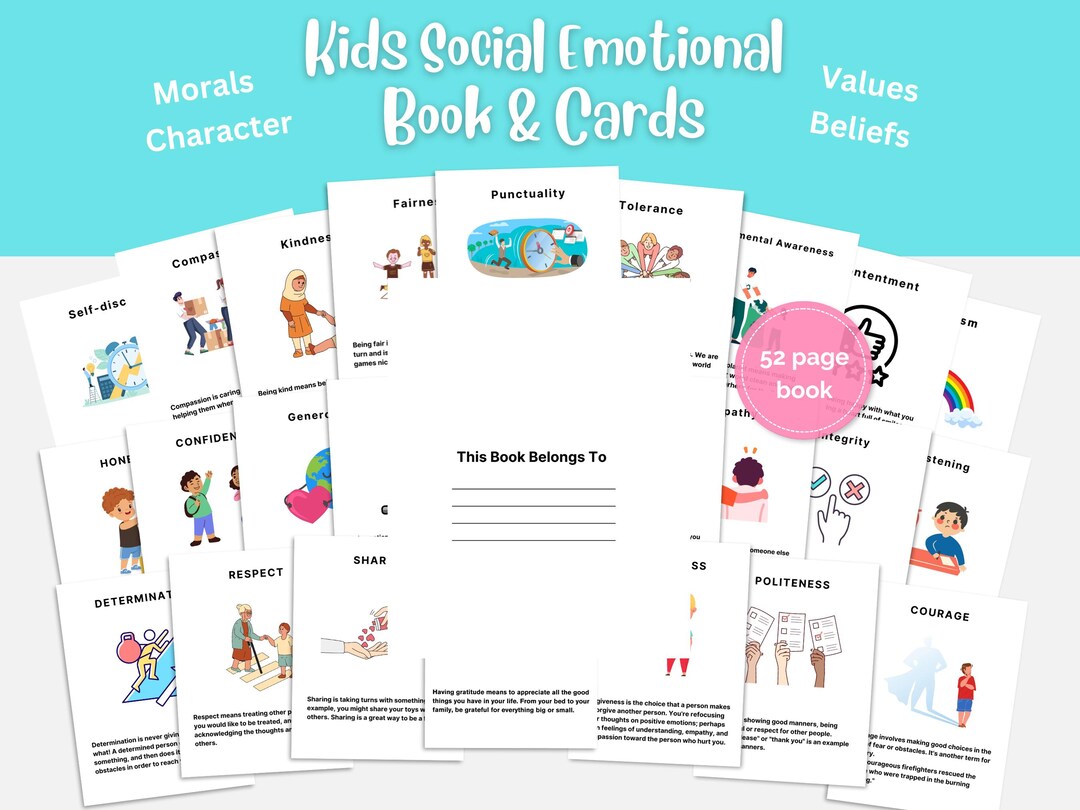 Kids Social Emotional Book & Flash Cards, Morals, Values, Beliefs, Character Building ...