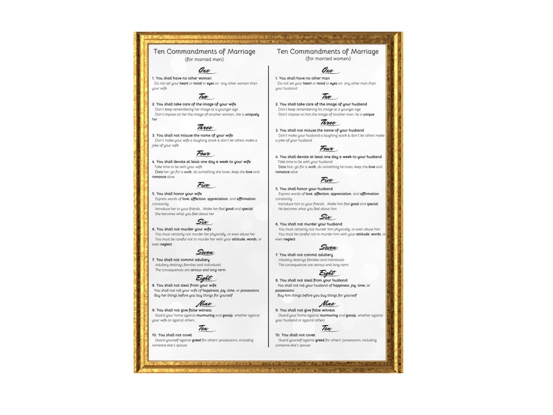 The Ten Commandments of Marriage, Wedding Poster, Marriage Poster ...