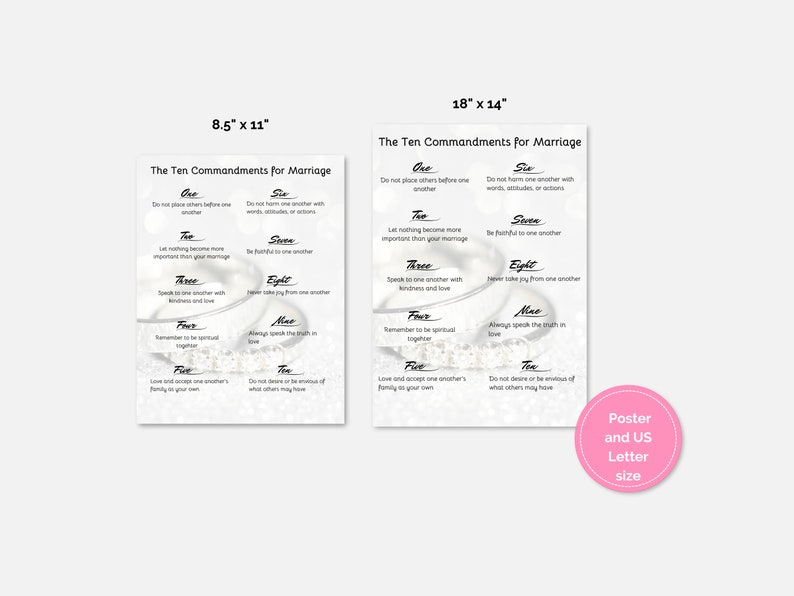The Ten Commandments of Marriage, Wedding Poster, Marriage Poster ...