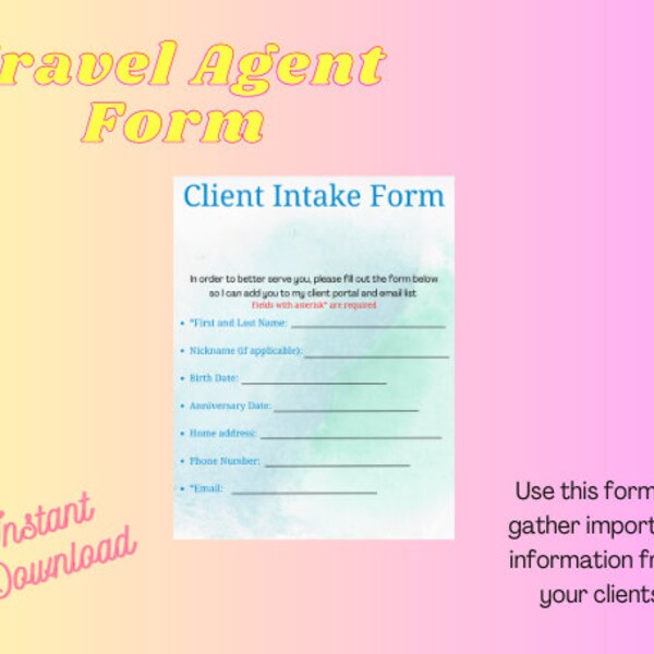 Travel Agent Client Intake Form - Etsy