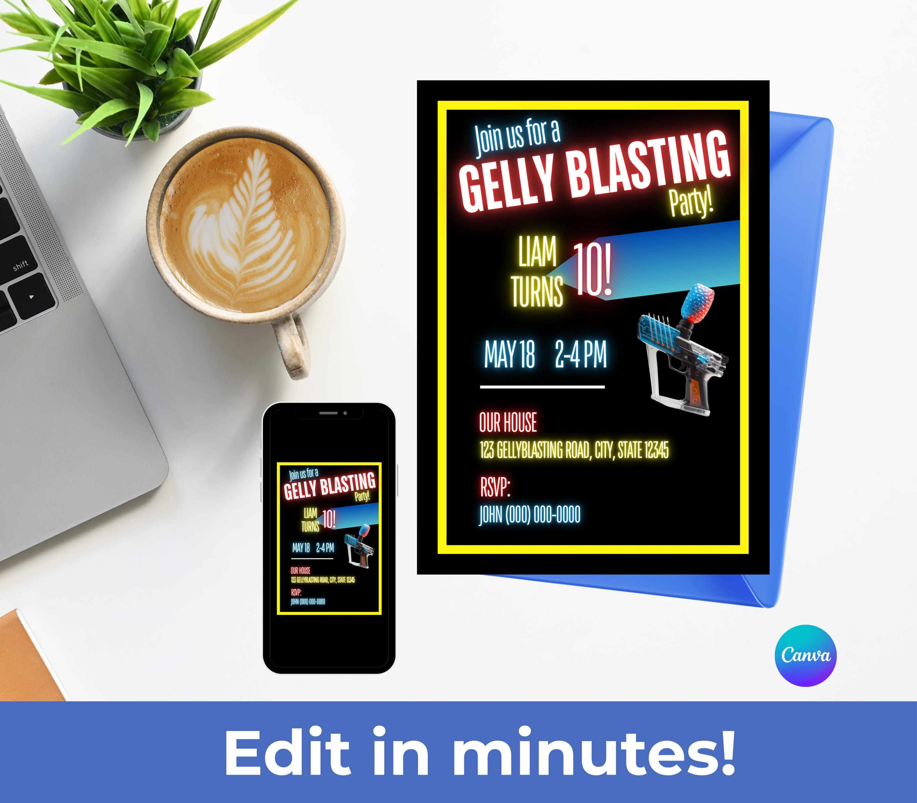 Gel Blaster Birthday Party Invitation Template, Editable, Printable ...