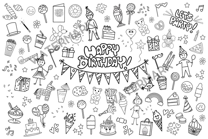 Birthday Party Coloring Poster for Kids, Big, Coloring Sheet, Coloring ...