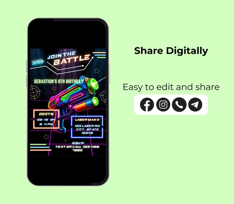 Laser Tag Birthday Invitation Template, Editable, Laser Tag Invite ...