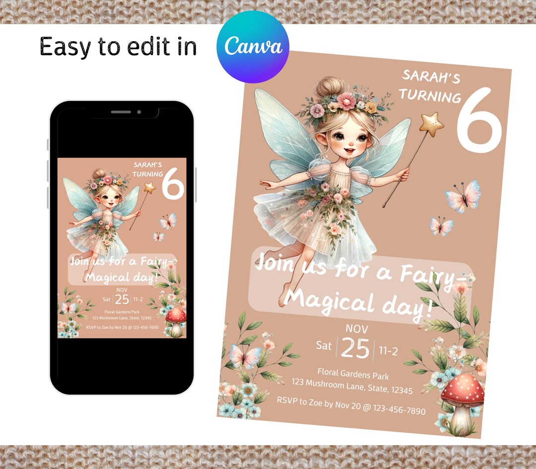 Editable Fairy Birthday Party Invitation for Girl, Fairy Invite ...