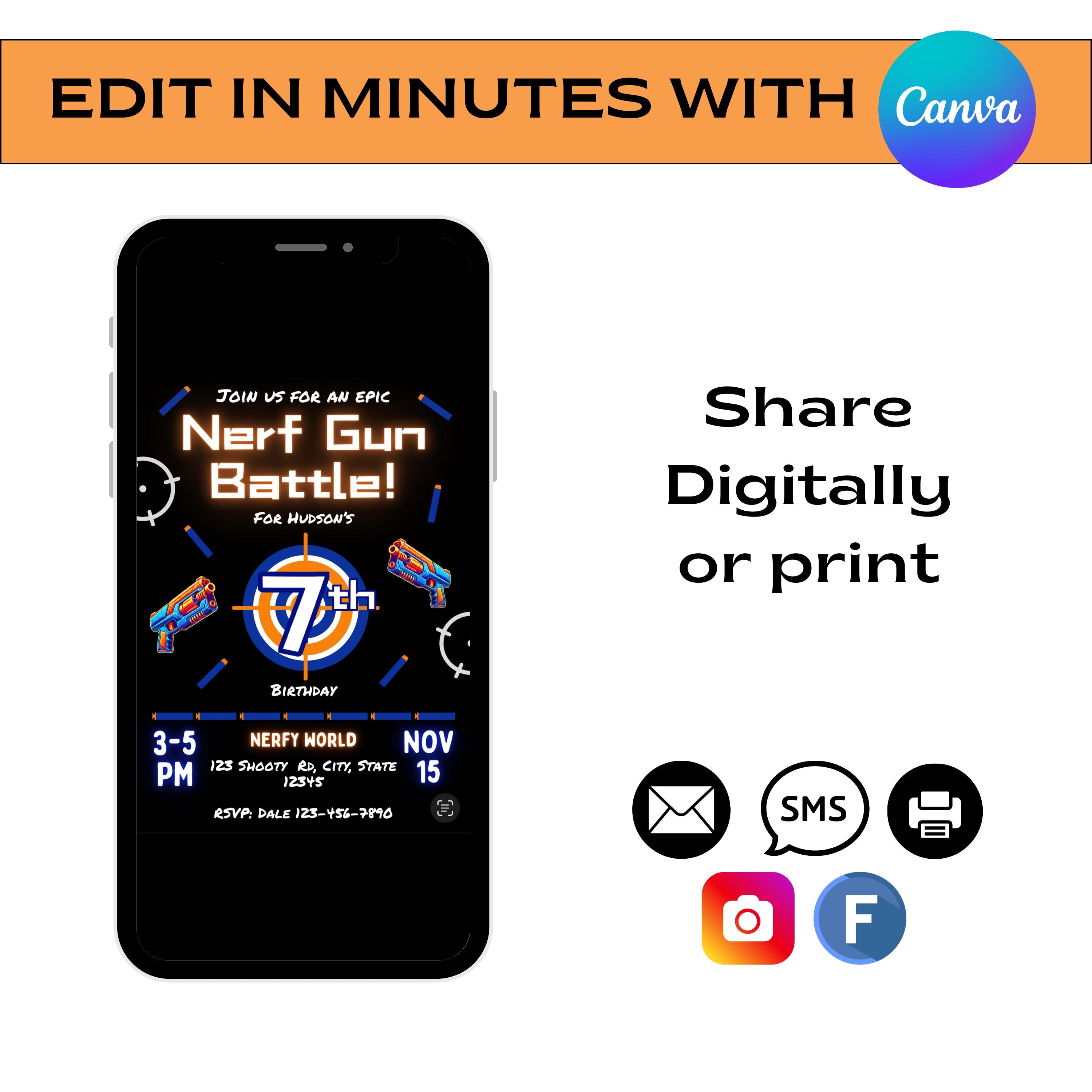 Nerf Gun Battle Birthday Invitation, Editable Template (digital) - Etsy