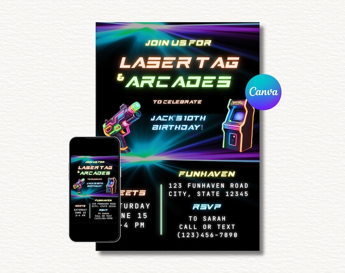 Laser Tag and Arcade Invitation, Invitation Template, Laser Tag ...