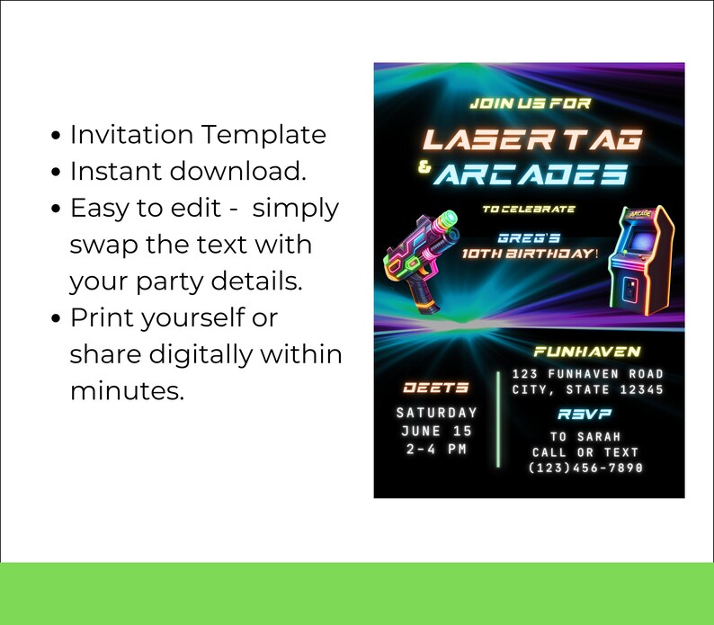 Laser Tag and Arcade Invitation, Invitation Template, Laser Tag ...