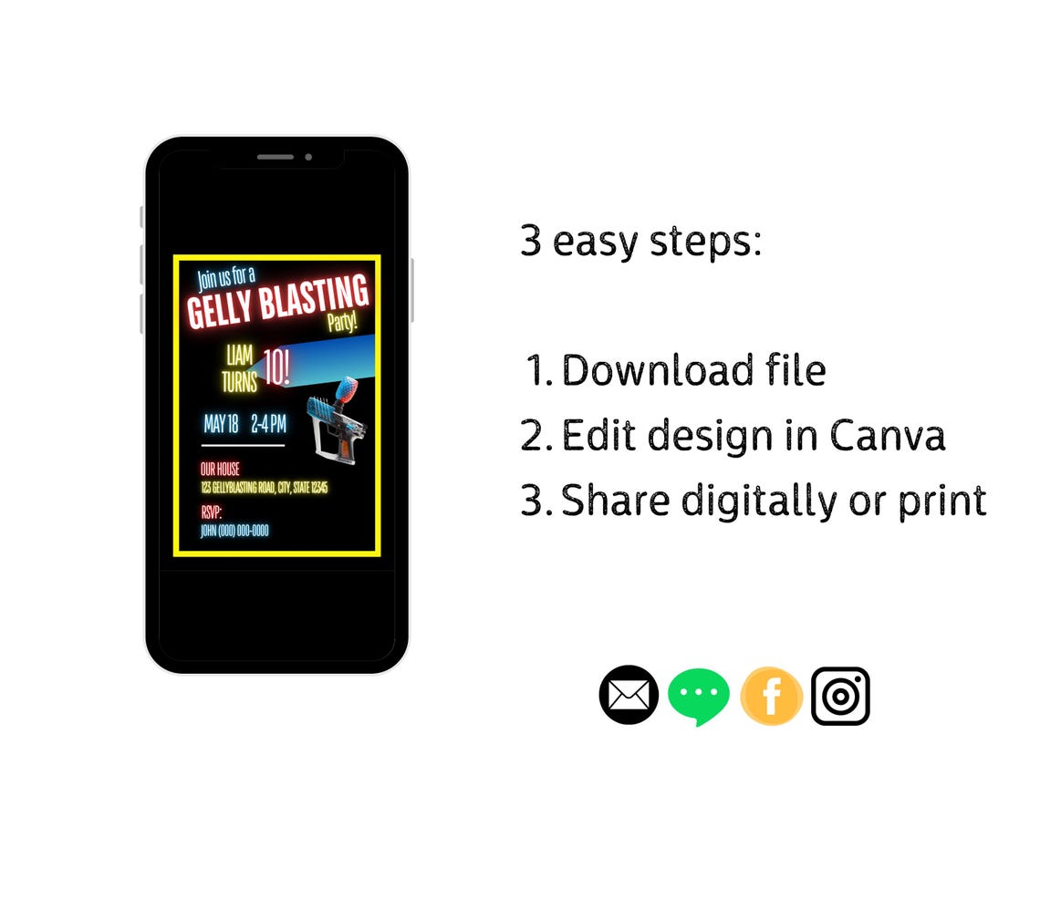Gel Blaster Birthday Party Invitation Template, Editable, Printable ...