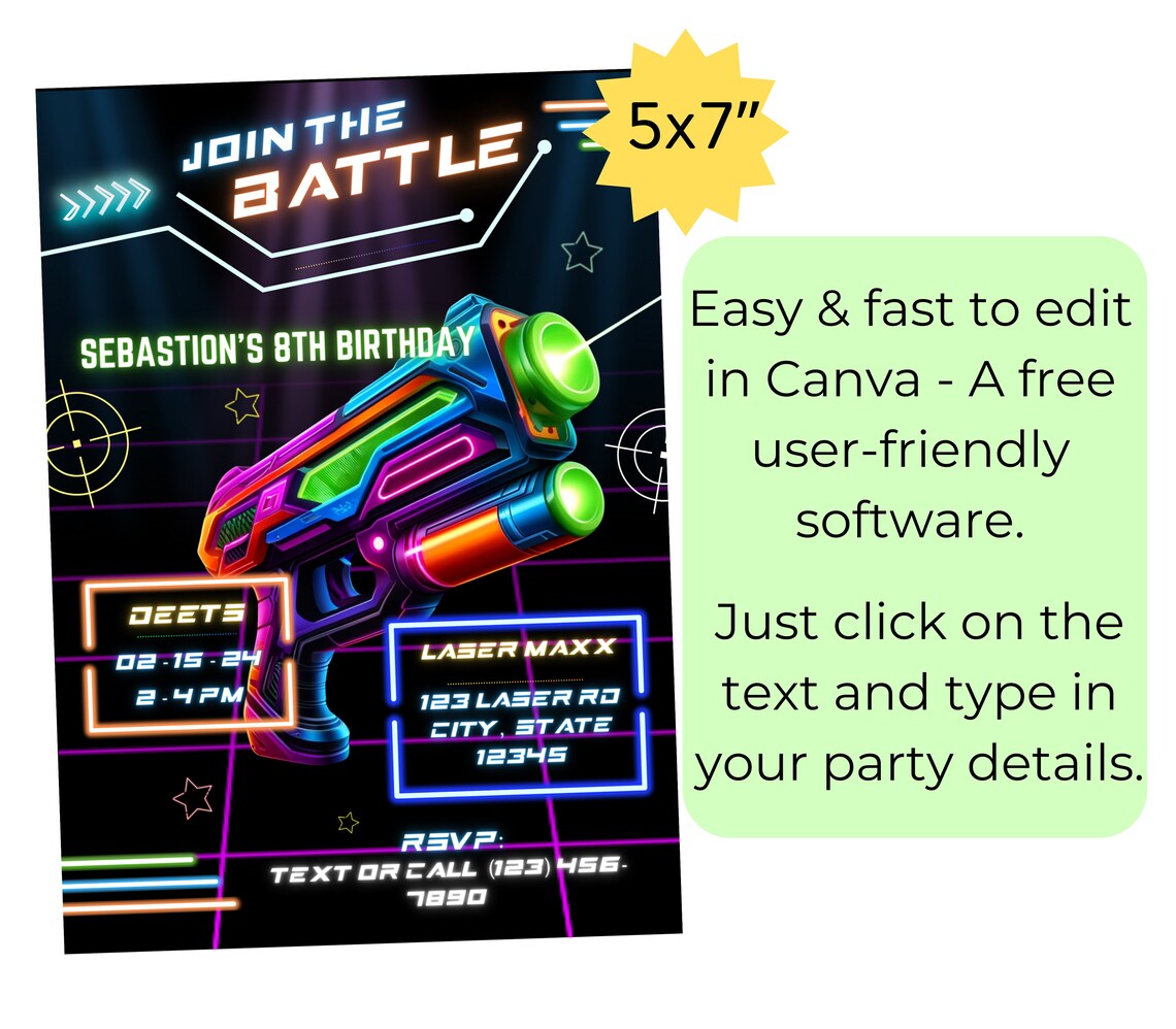 Laser Tag Birthday Invitation Template, Editable, Laser Tag Invite ...