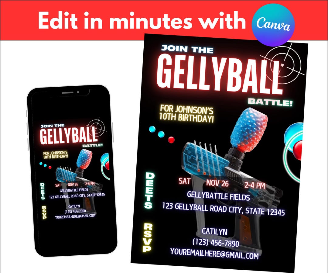 Gellyball Birthday Invitation, Digital & Printable Invite, Gellyball ...