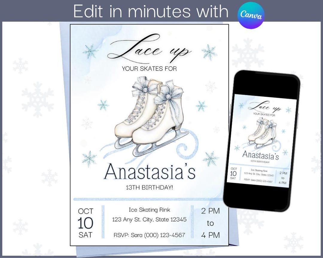 Ice Skating Birthday Party Invitation Template, Girls, Party, Skating ...
