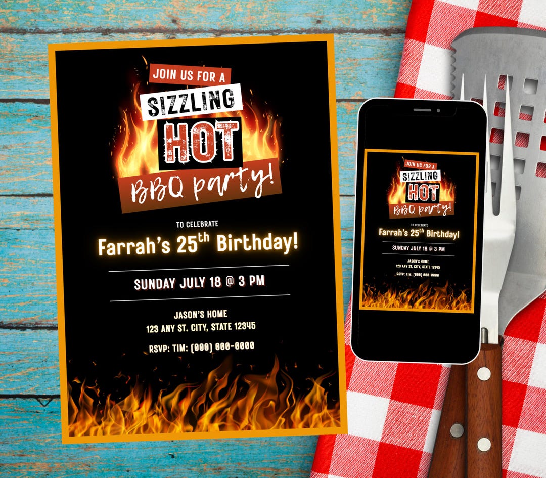 Editable Birthday Party Invitation Template BBQ Theme, Printable and ...