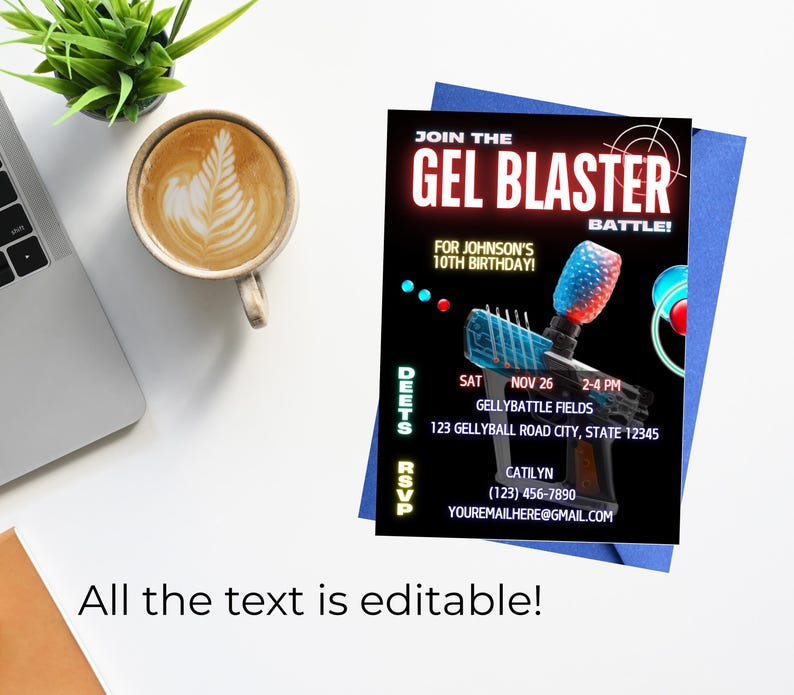 Gel Blaster Birthday Invitation Template | Gellyball Party Invite, Gel ...