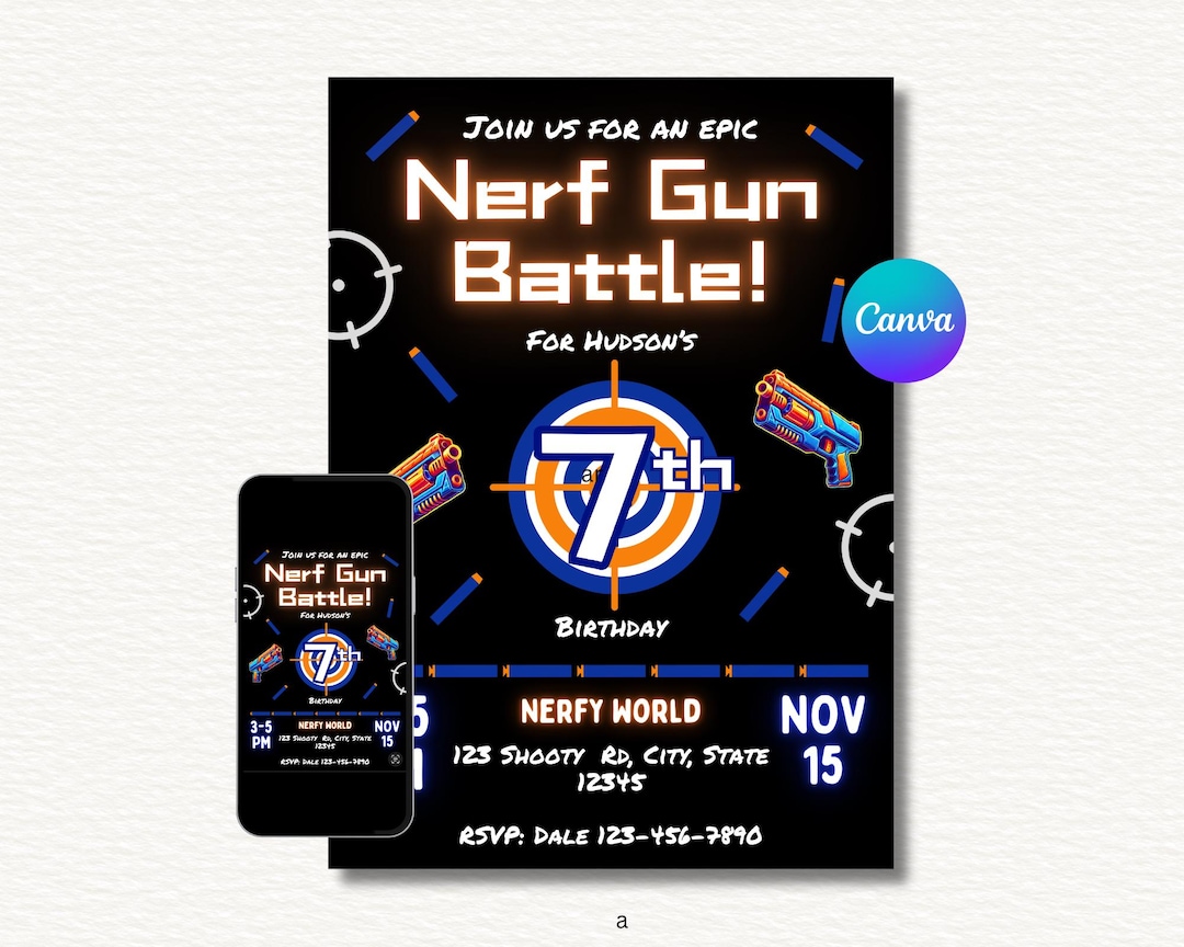 Nerf Gun Battle Birthday Invitation, Editable Template (digital) - Etsy