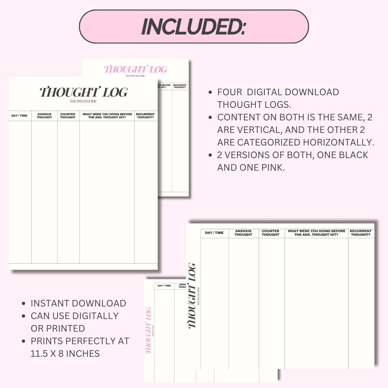 CBT Thought Log, Anxiety Relief Worksheet (digital Download) - Etsy