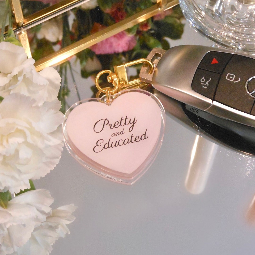 Pretty and Educated Baby Pink Keychain - Pink Keychain - Pink Aesthetic ...
