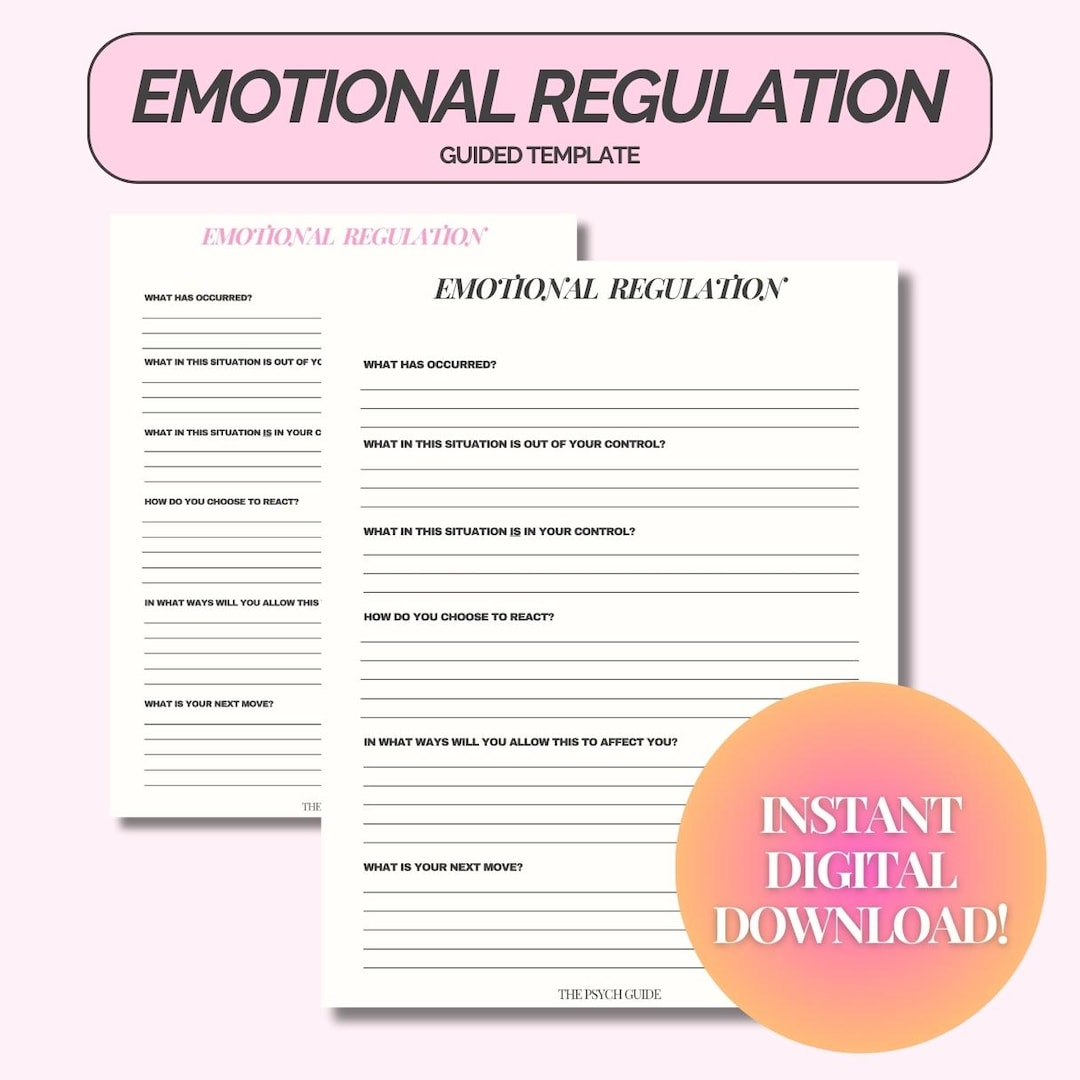 Emotional Regulation Worksheet, Instant Download Anxiety Relief ...
