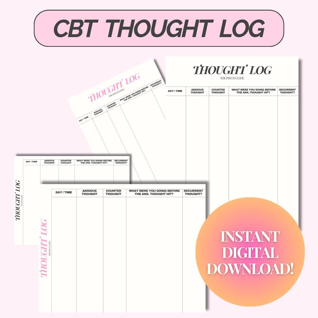 CBT Thought Log, Instant Download Anxiety Relief Worksheet, Mental ...