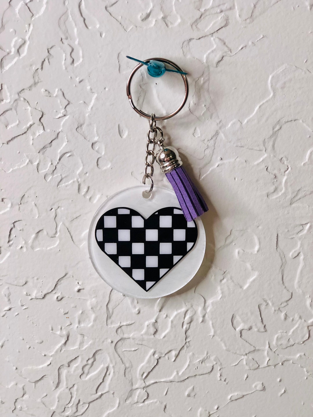 Checkered Heart Acrylic Keychain - Etsy