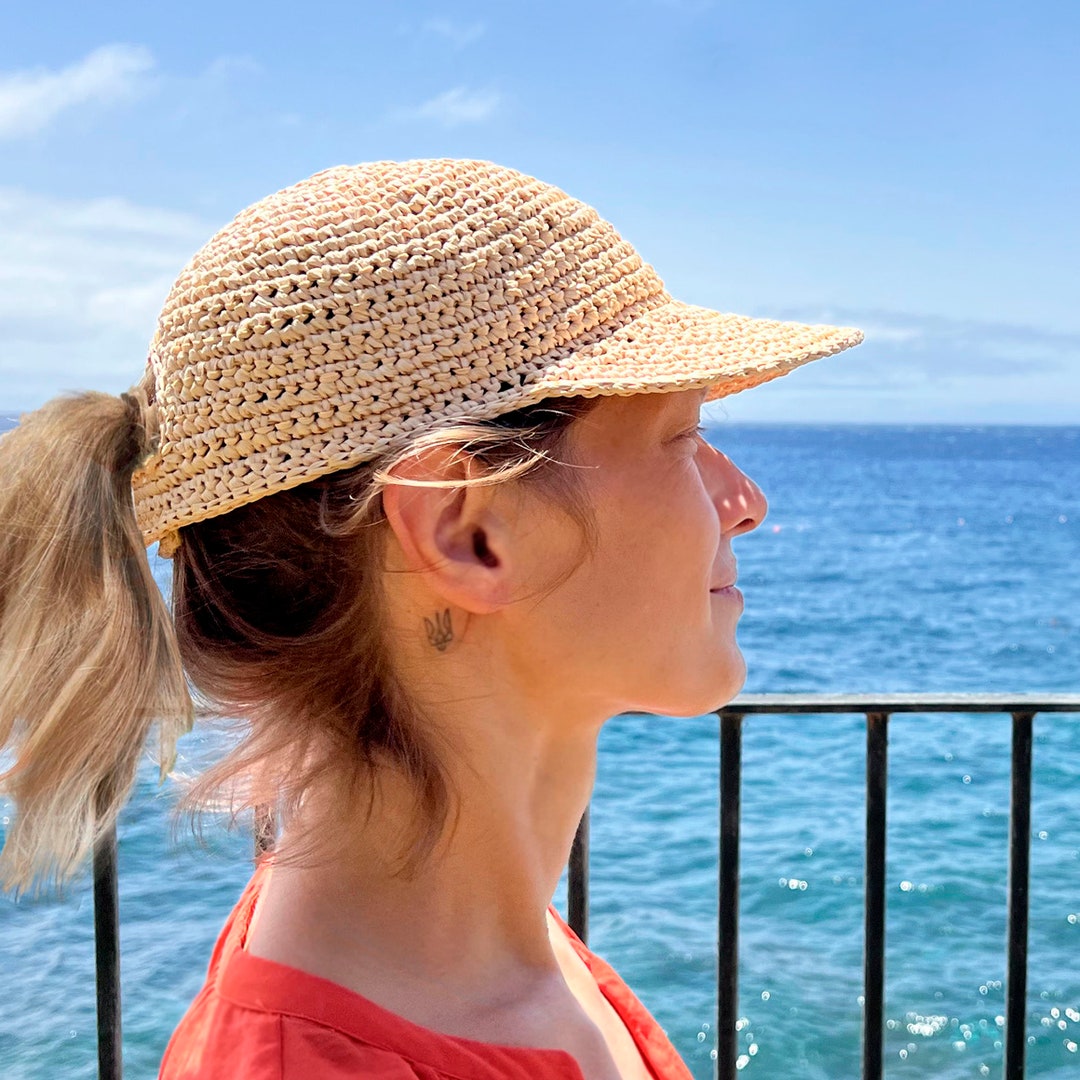 Baseball Cap Crocheted of Raffia ISPIE, Women Straw Summer Hat for ...