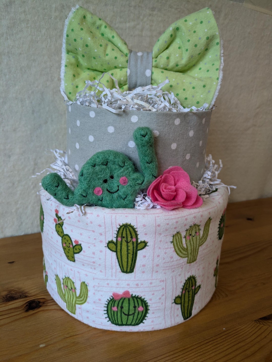 Large Green Happy Cactus Diaper Cake Baby Shower / Baby Sprinkle Gift / Birthday / Centerpiece ...