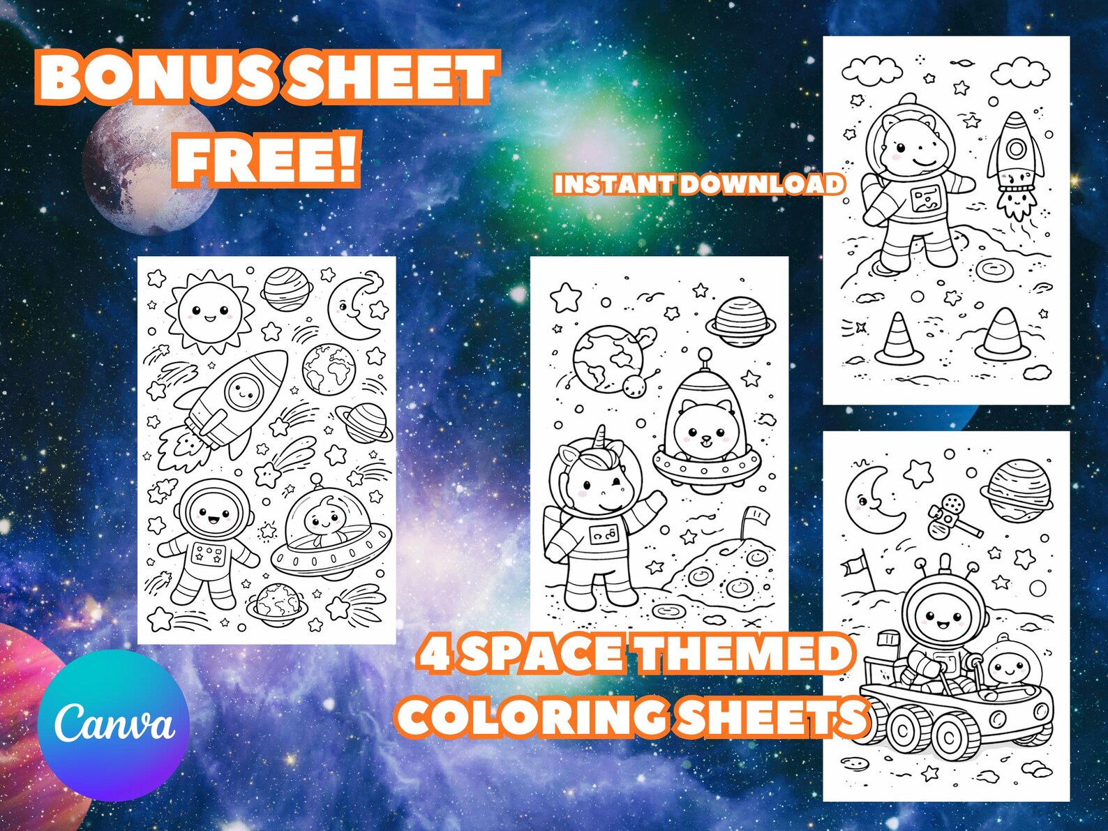 Space Themed Kid Friendly Coloring Sheet - Etsy