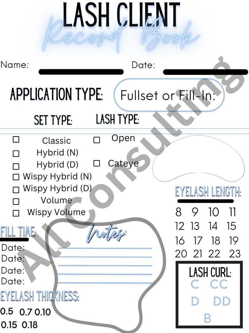Lash Client Record Book and Inventory Forms - Etsy