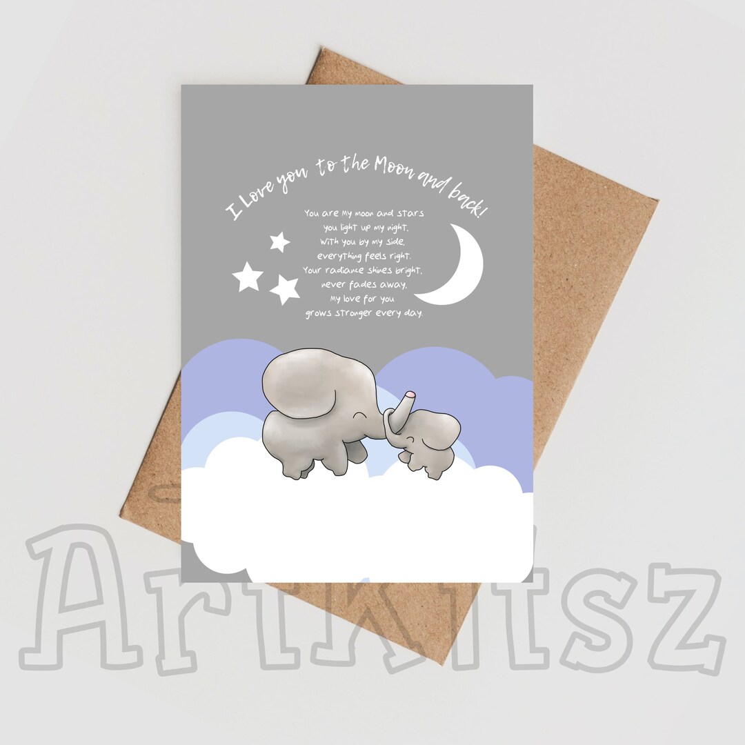 Elephants Greeting Card Printable to the Moon and Back Including Free ...