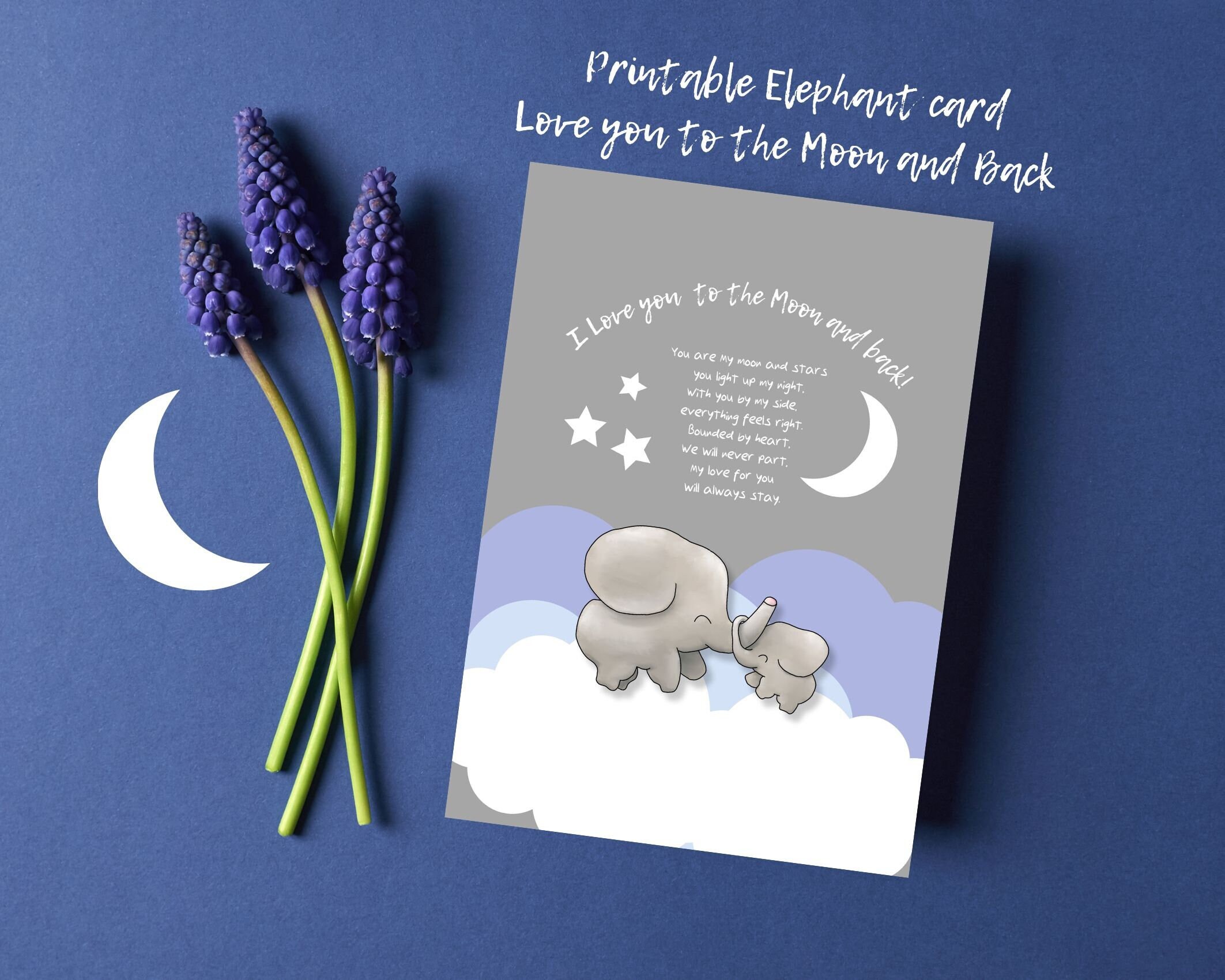 Elephants Greeting Card Printable to the Moon and Back Including Free ...