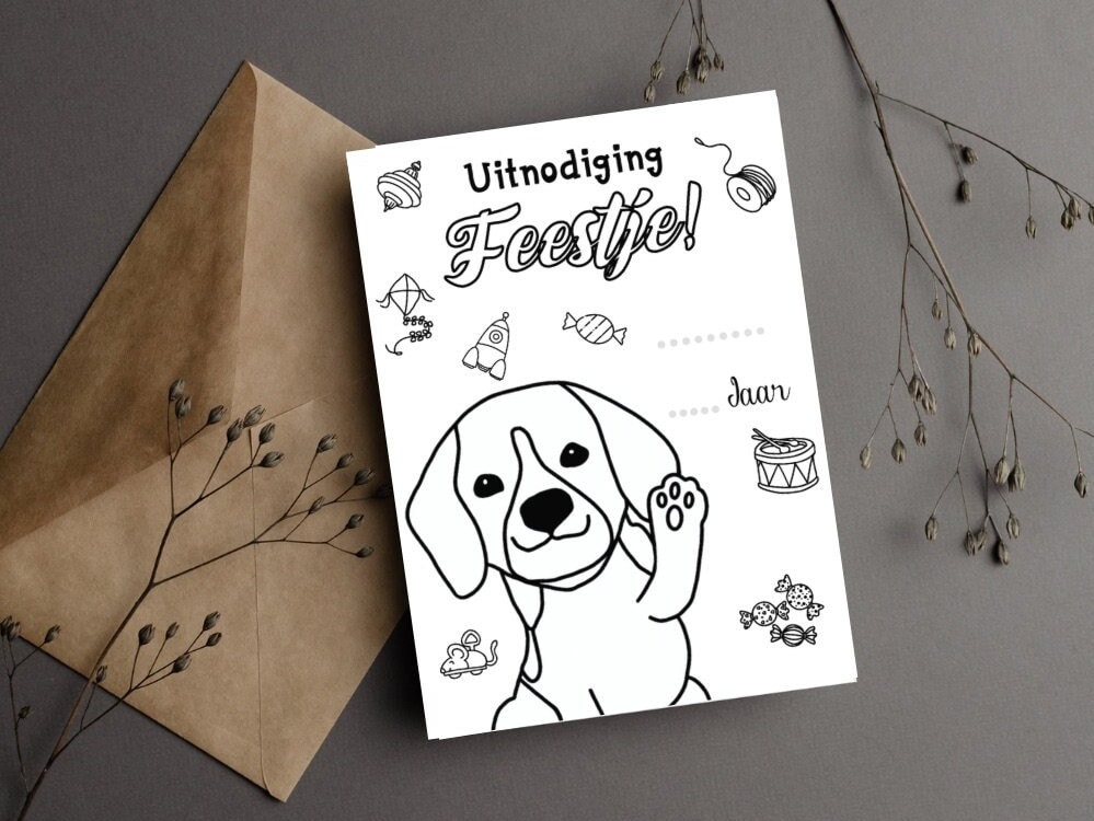 Uitnodiging Feestje Kaart Beagle Hond Zelf Inkleuren - Etsy