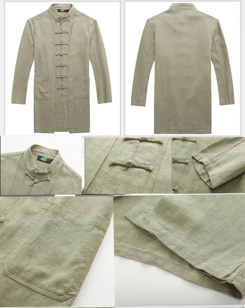 2-colors Line Handmade Mens Long Jacket, Linen Long Coat, Martial Art ...
