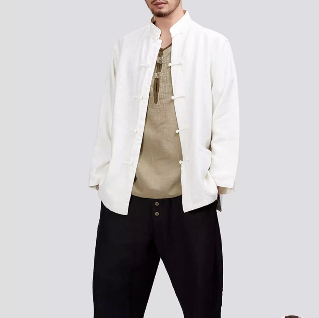 White Linen Handmade Mens Jacket, Linen-like Jacket, Long Sleeve Jacket ...
