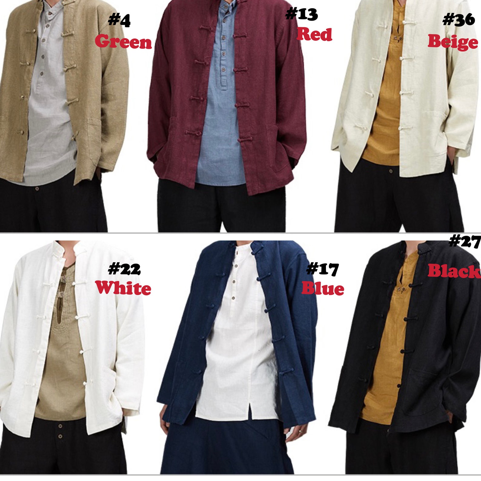 5-colors Line-like Handmade Mens Jacket, Linen Jacket, Long Sleeve ...