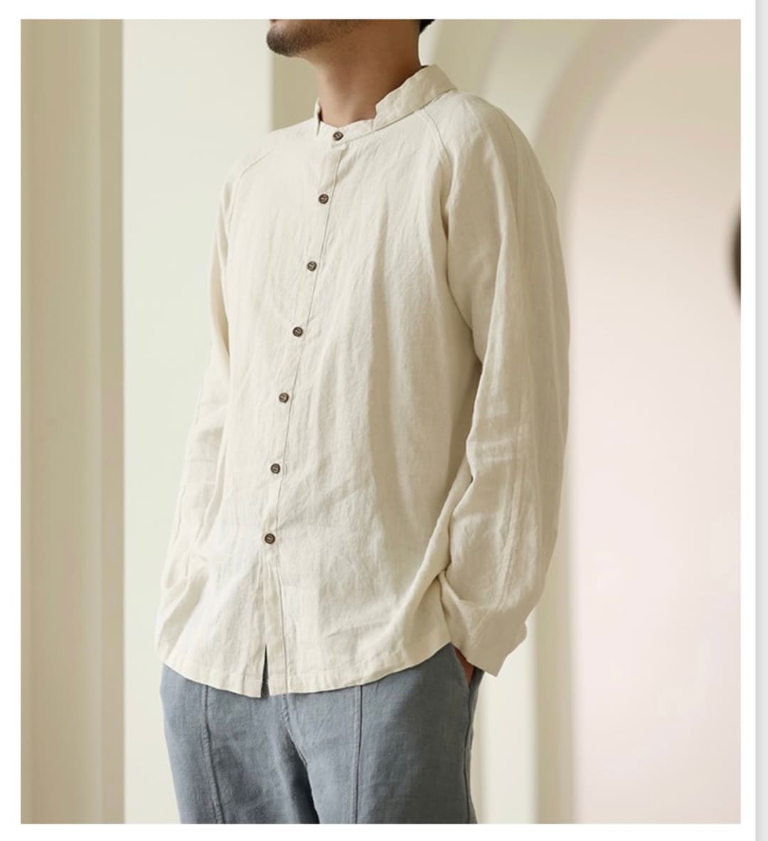 3-colors Handmade Linen Men Shirt With Stylish Collar, 100% Linen ...