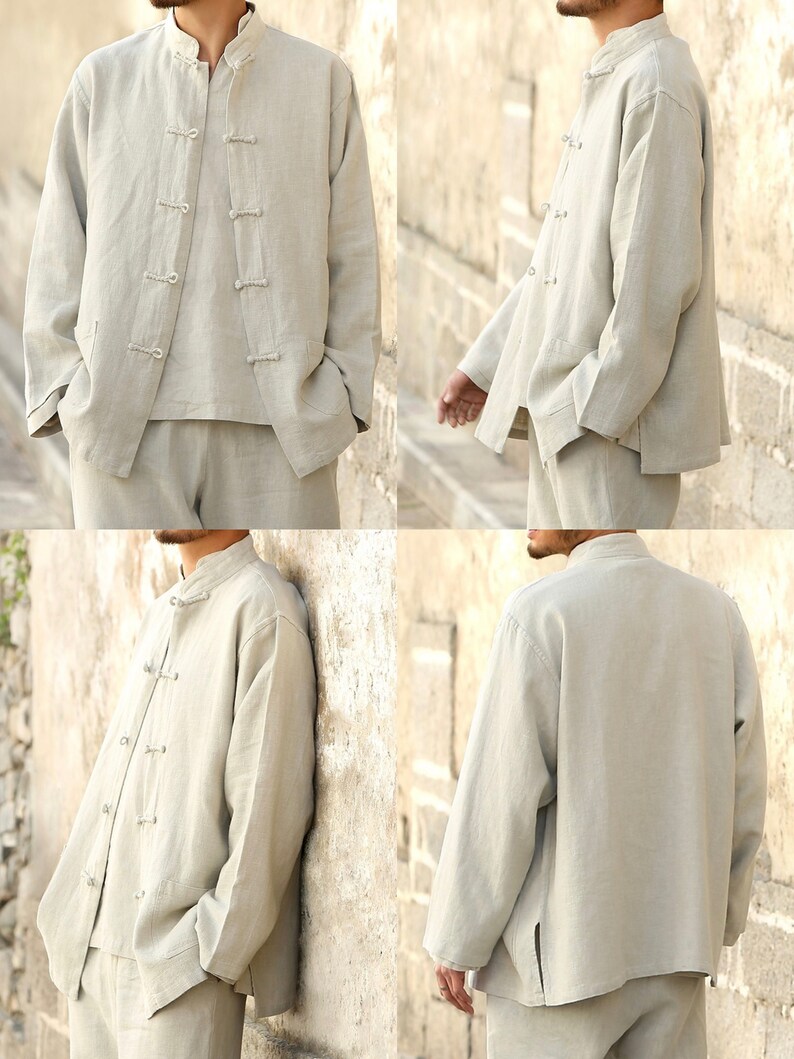 5-colors Line-like Handmade Mens Jacket, Linen Jacket, Long Sleeve ...