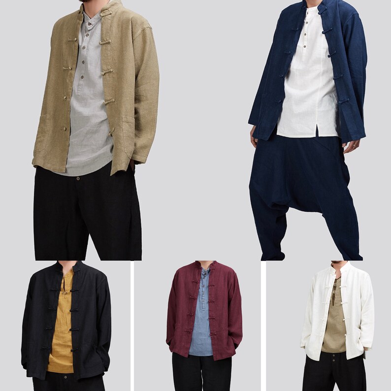 5-colors Line-like Handmade Mens Jacket, Linen Jacket, Long Sleeve ...