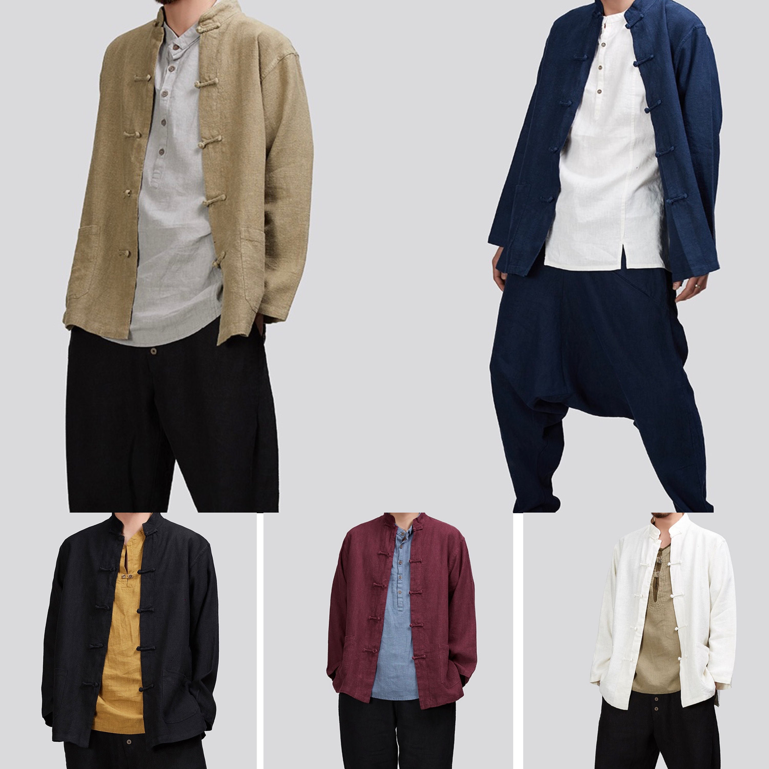 5-colors Line-like Handmade Mens Jacket, Linen Jacket, Long Sleeve ...