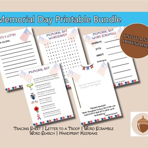 Memorial Day Printable Bundle word Search, Tracing, Write Letter to ...