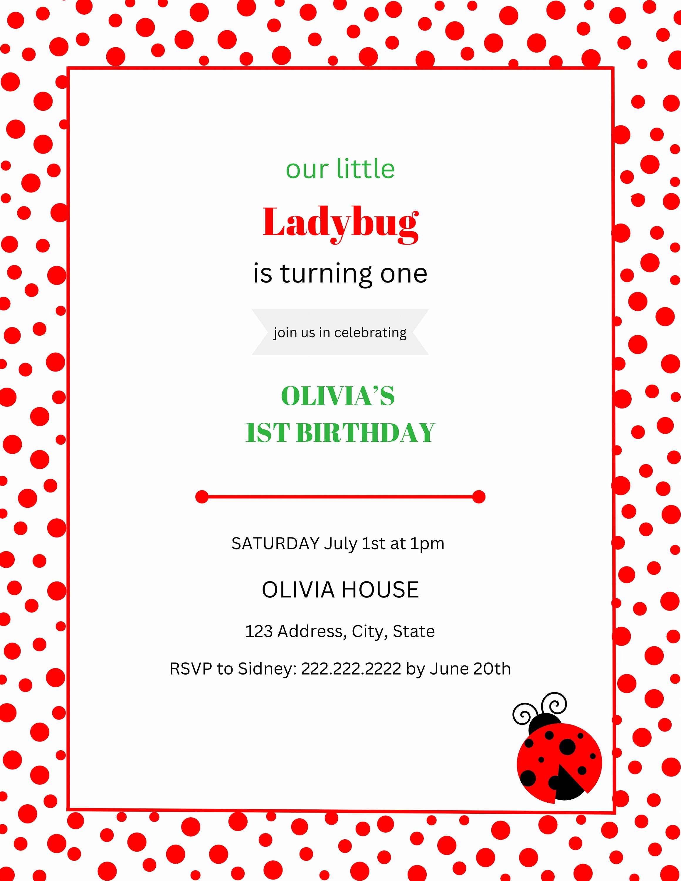 Ladybug Birthday Invitation Template, DIGITAL DOWNLOAD - Etsy