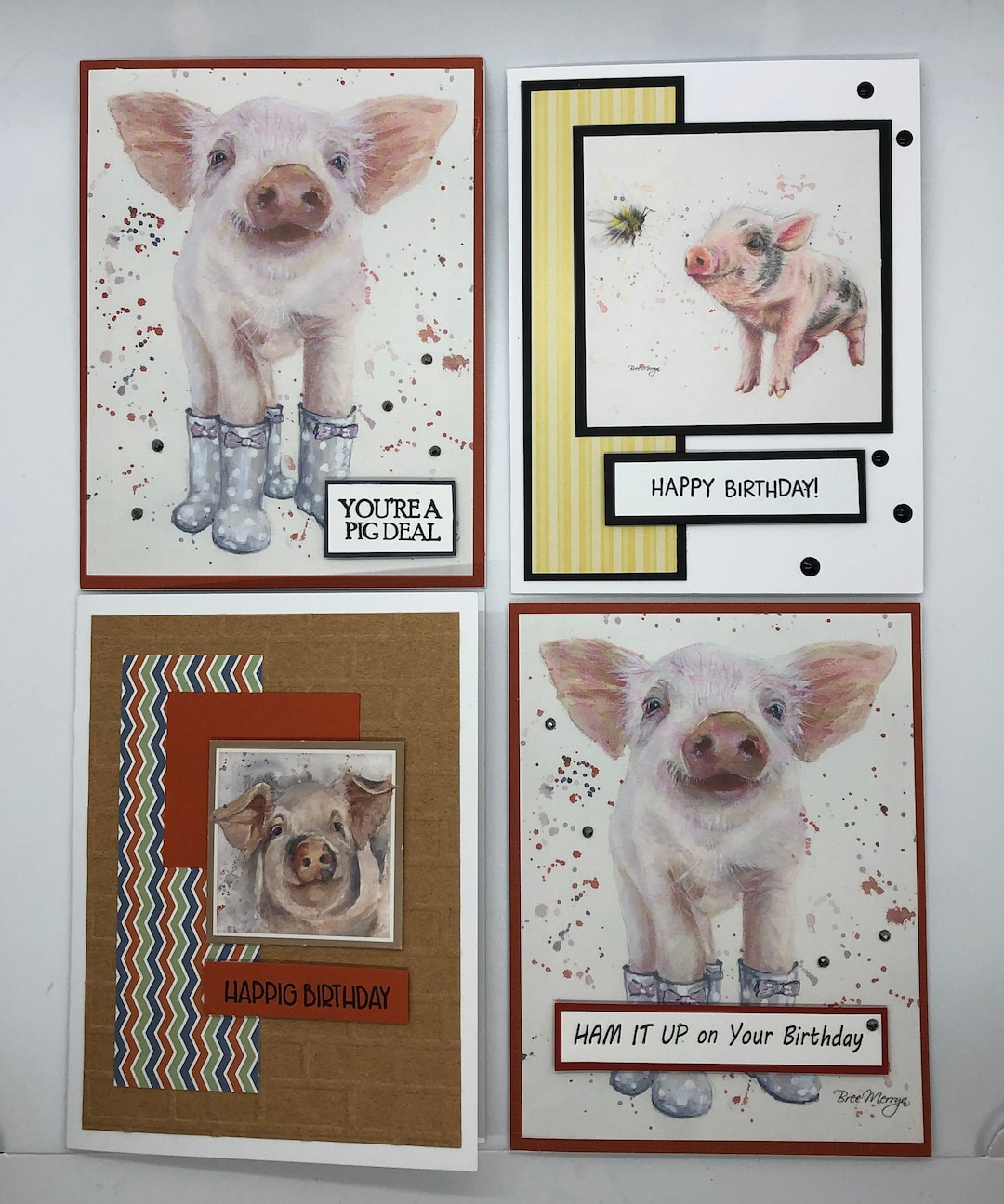 Pig Birthday Cards With Envelopes Set of 4 Handmade - Etsy