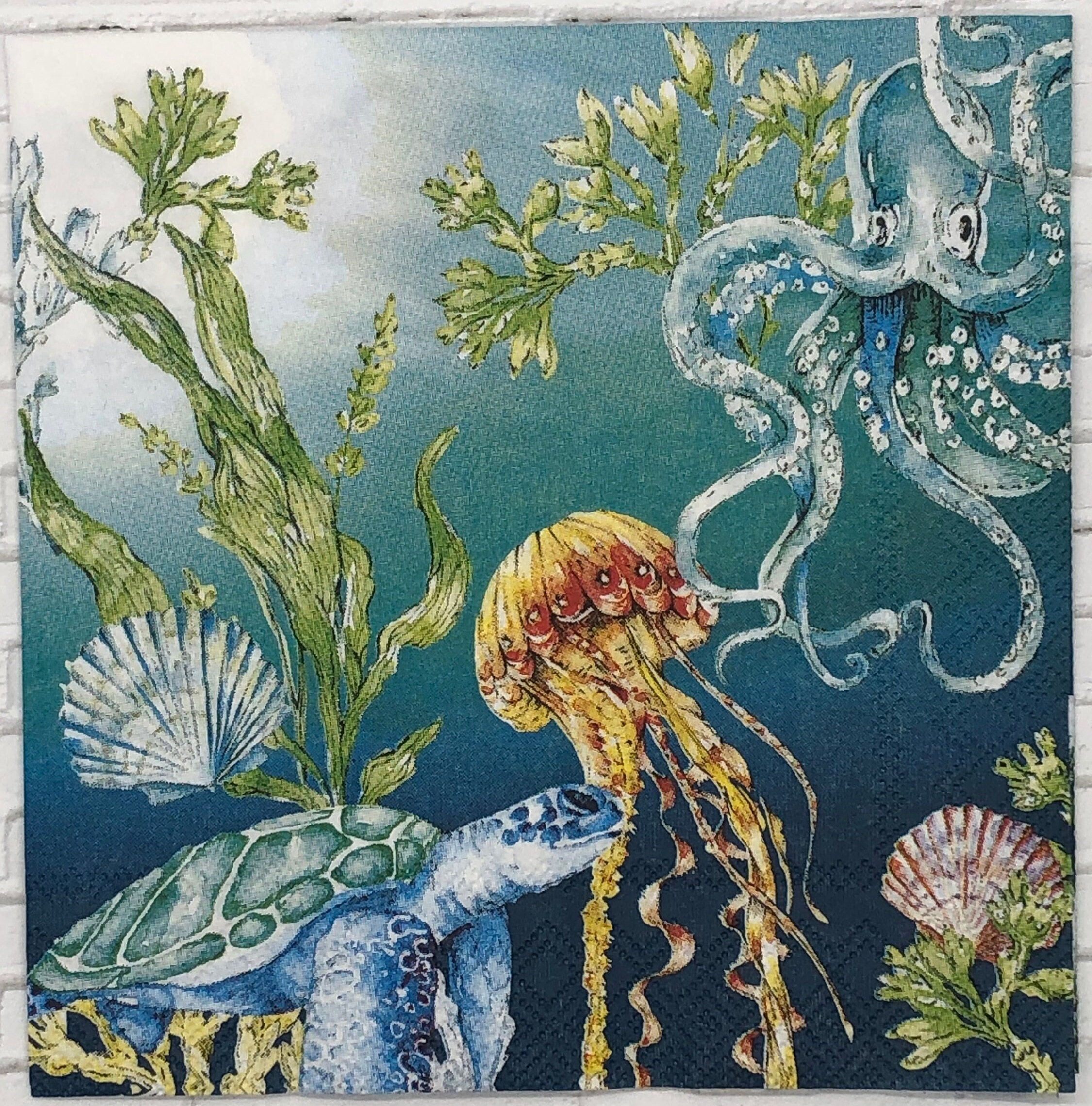 Sea World Paper Napkins: Turtle, Octopus, Jellyfish for Decoupage - Etsy